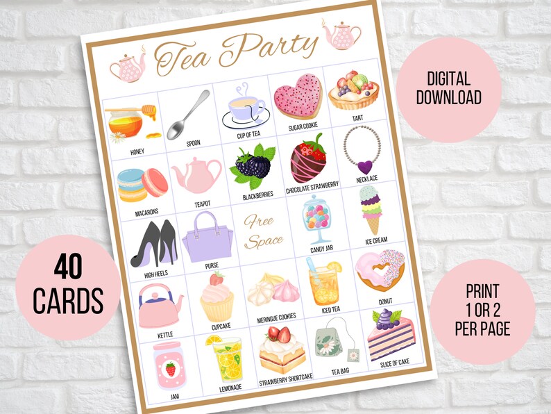 Tea Party Bingo 40 Unique Printable Tea Party Bingo Cards - Etsy