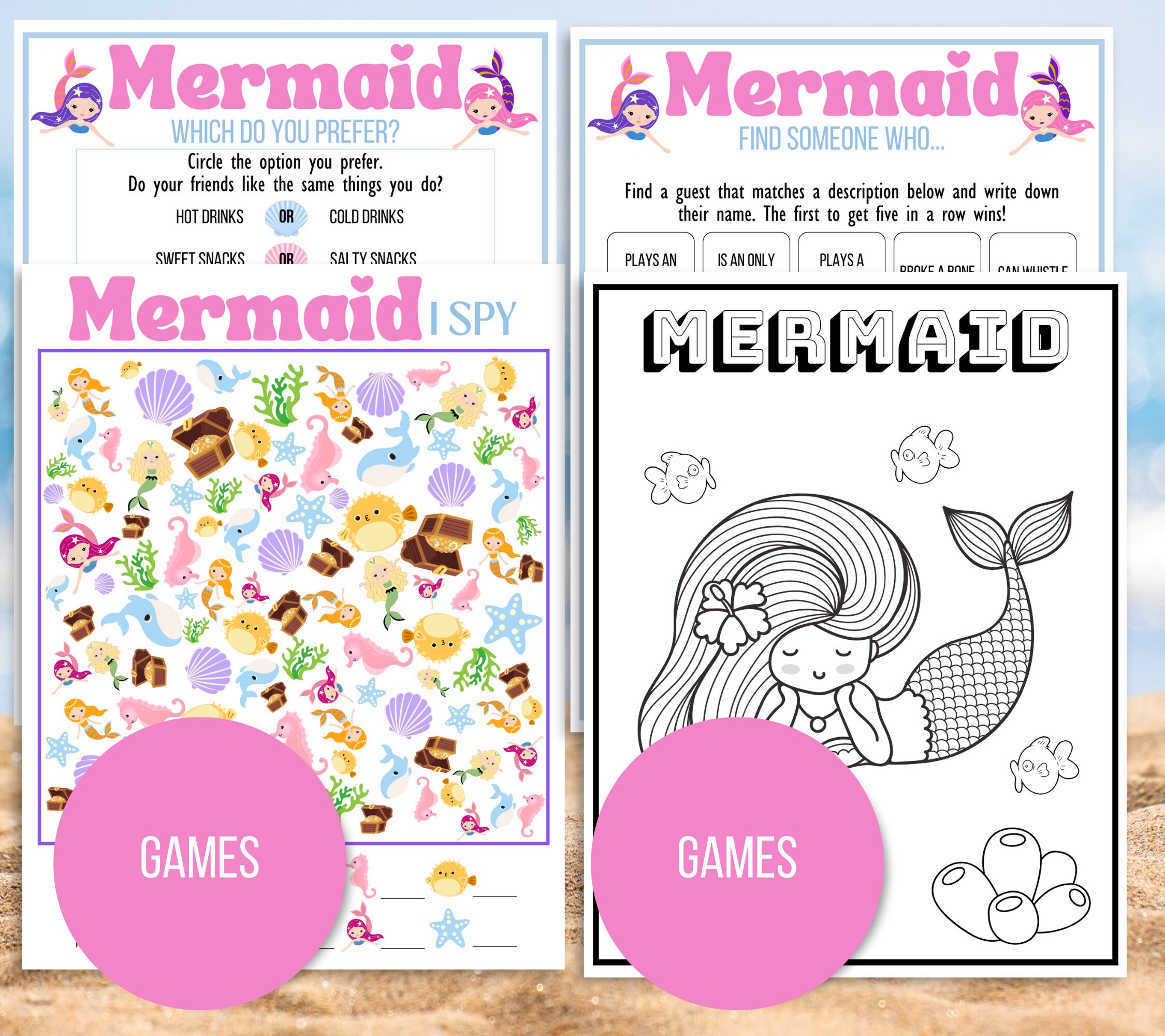Mermaid Games Printable Bundle, Mermaid Activities, Girls Mermaid Games ...