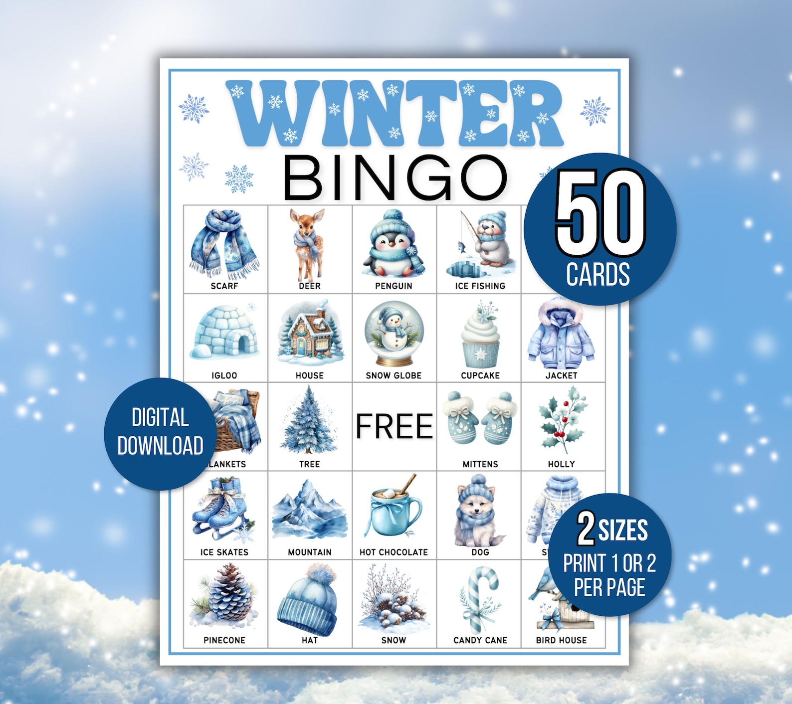 Winter Bingo, 50 Winter Bingo Cards, Winter Games, Winter Activity for ...