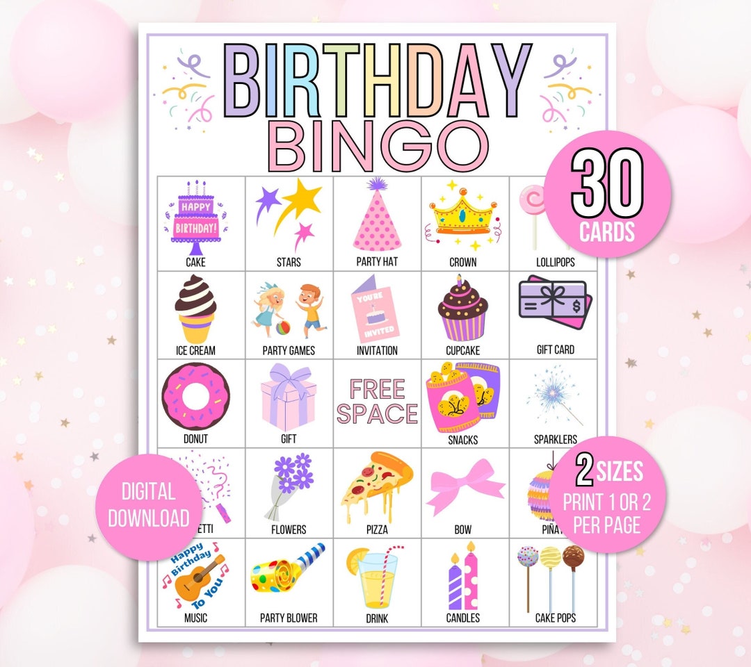 Birthday Bingo, 30 Birthday Bingo Cards, Birthday Party Game, Happy ...