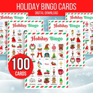 Holiday Bingo, 100 Holiday Bingo Cards, Christmas Bingo, Christmas ...