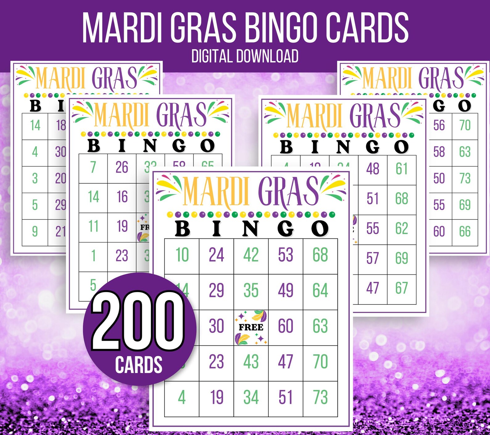 Mardi Gras Bingo, 200 Mardi Gras Bingo Cards, Mardi Gras Party Game ...