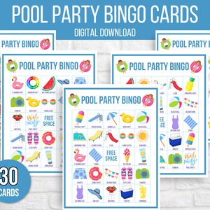 Pool Party Bingo, 30 Unique Printable Pool Bingo Cards, Pool Party Game ...