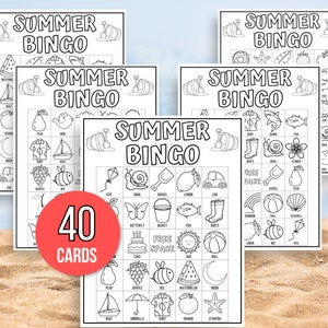 Summer Bingo, 40 Summer Bingo Cards, Coloring Bingo Game, Summer Game ...