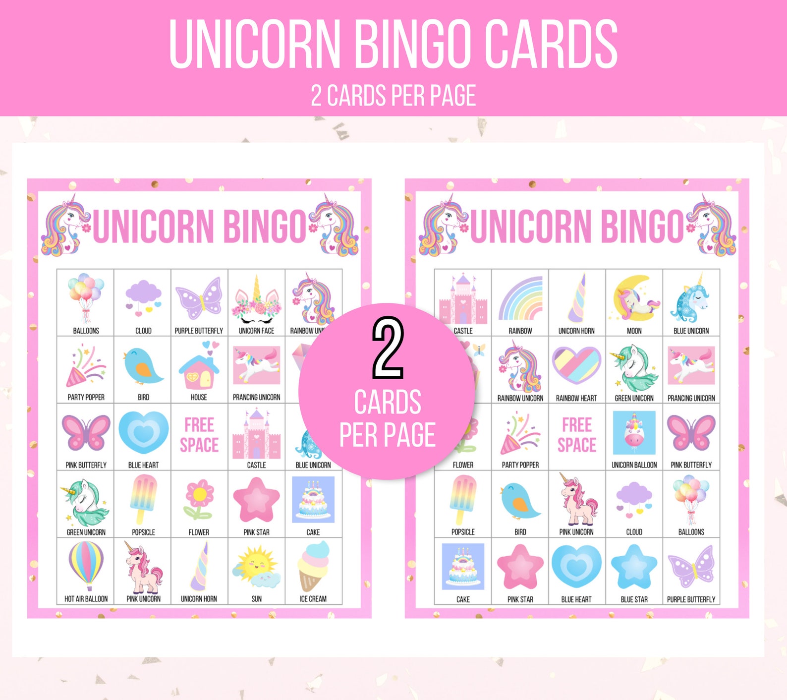 Unicorn Bingo, 30 Printable Unicorn Bingo Cards, Unicorn Birthday ...