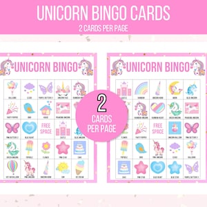 Unicorn Bingo, 30 Printable Unicorn Bingo Cards, Unicorn Birthday ...