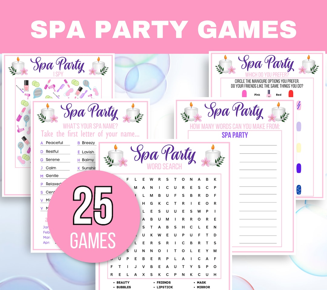 Spa Party Games Printable, Spa Party Activities, Girls Spa Party Games ...