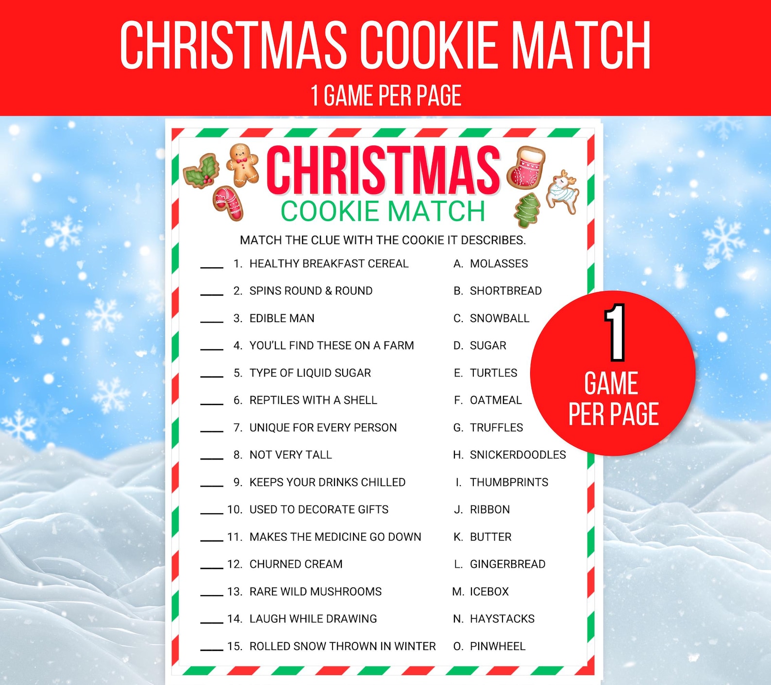 Christmas Cookie Match Game, Christmas Games, Printable Christmas Games ...