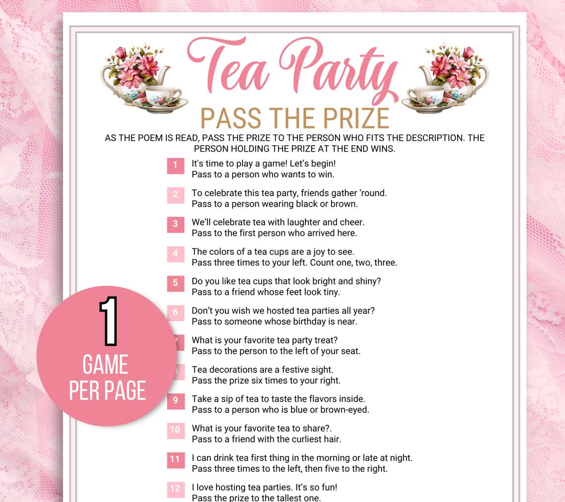 Tea Party Pass the Prize Games, Tea Party Pass the Present Games, Tea ...
