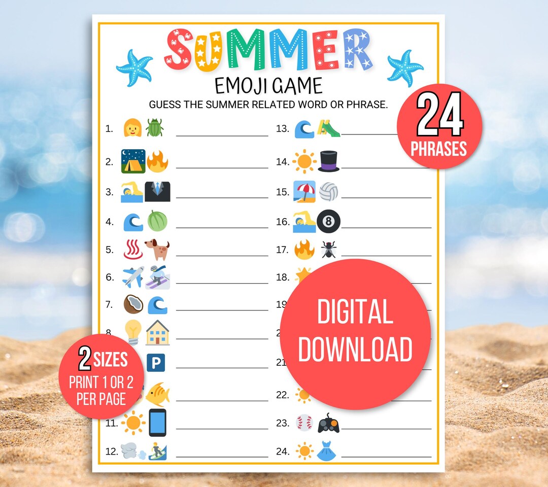 Summer Emoji Game, Emoji Summer Game, Beach Emoji Game, Summer Game ...