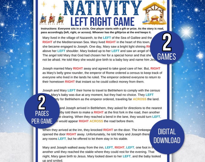 Left Right Nativity Story Game: Christmas Bible Activity (printable ...