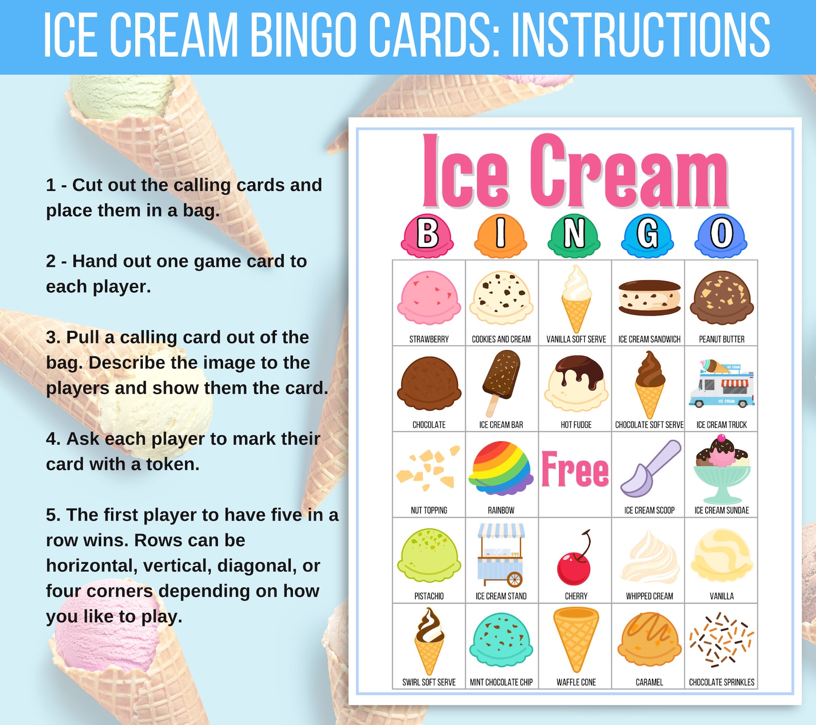 Ice Cream Bingo, 30 Printable Ice Cream Bingo Cards, Ice Cream Birthday ...