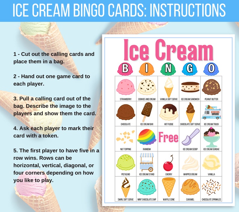 Ice Cream Bingo, 30 Printable Ice Cream Bingo Cards, Ice Cream Birthday ...