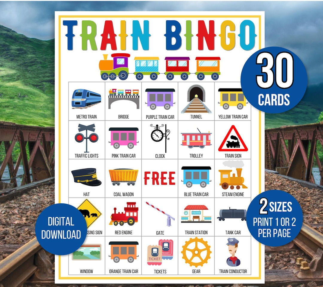 Train Bingo, 30 Printable Train Bingo Cards, Train Travel Bingo, Train ...