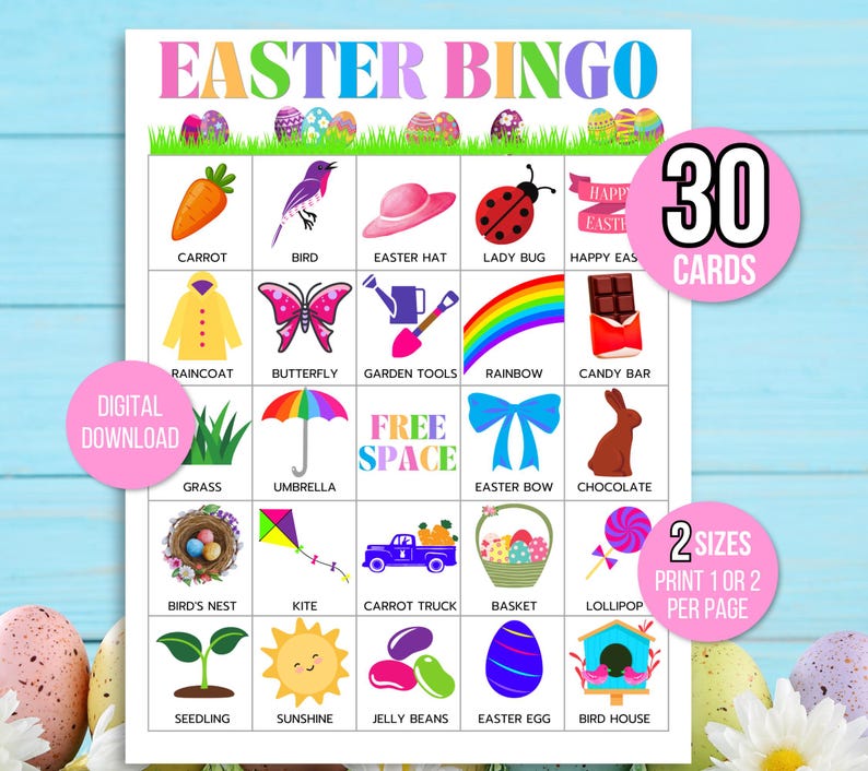 Easter Bingo, 30 Printable Easter Bingo Cards, Easter Activity for Kids ...