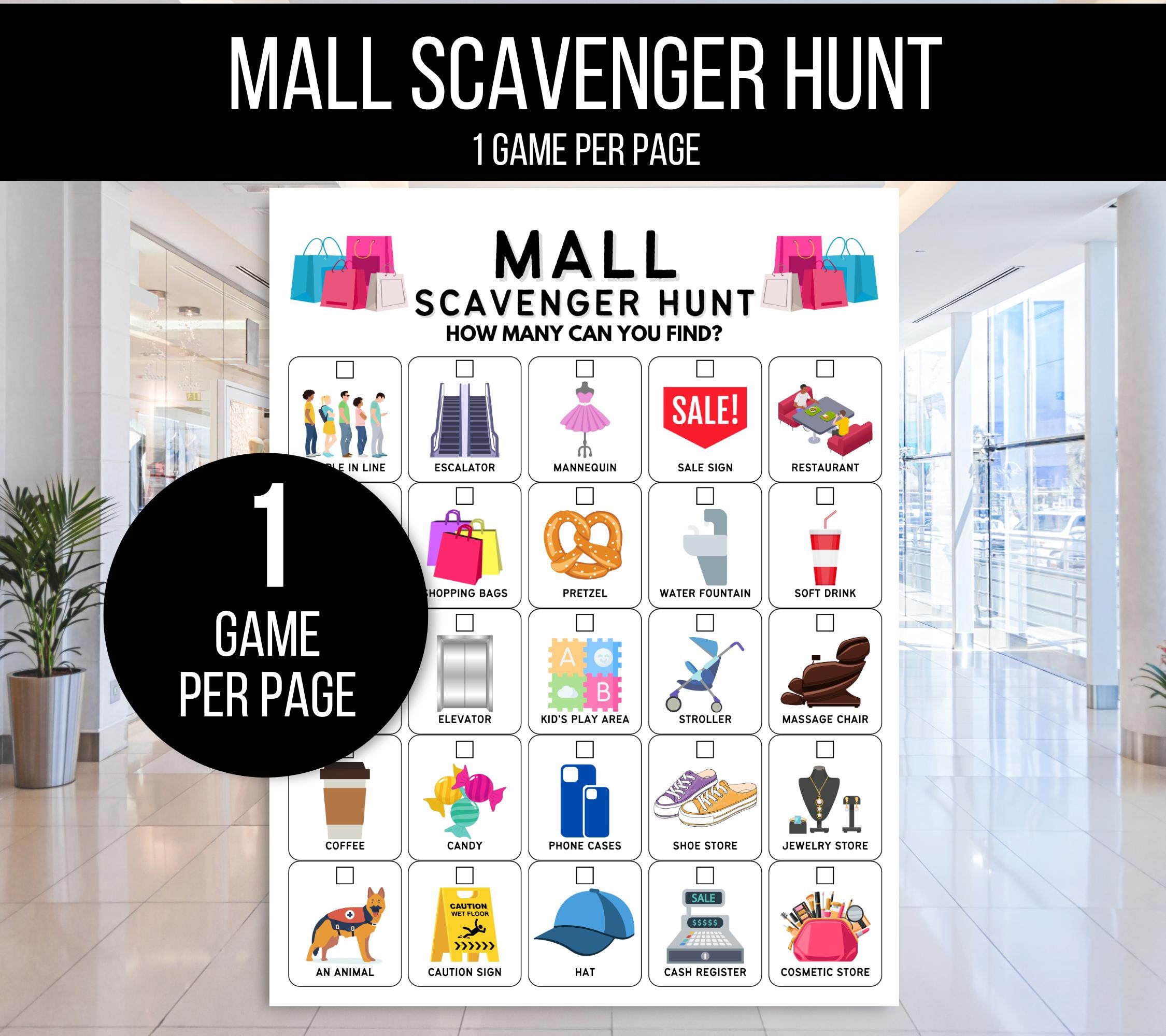 Mall Scavenger Hunt for Kids, Mall Scavenger Hunt, Mall Activity, Mall ...