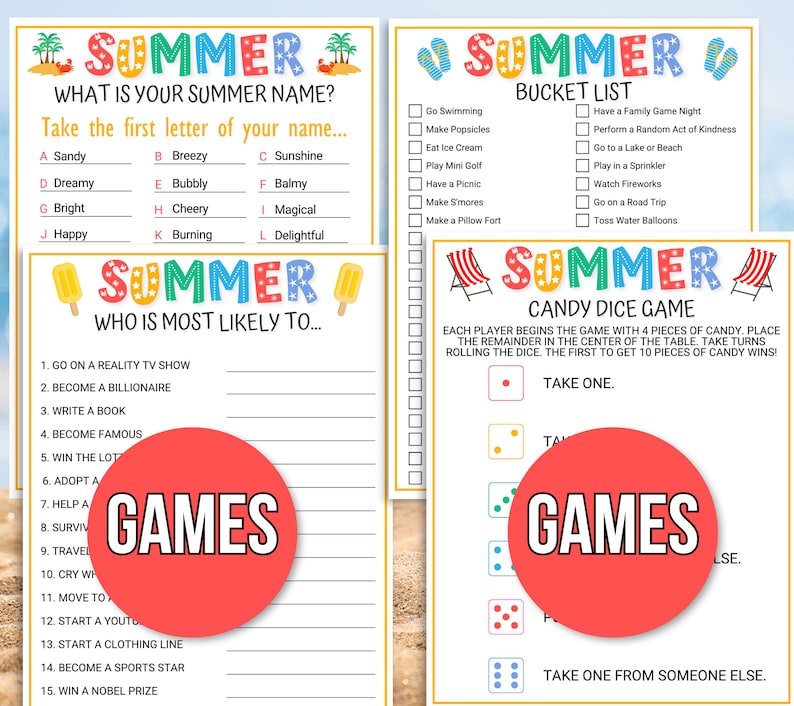 Summer Games Bundle, Summer Activities, Summer Party Games, Summer Game ...