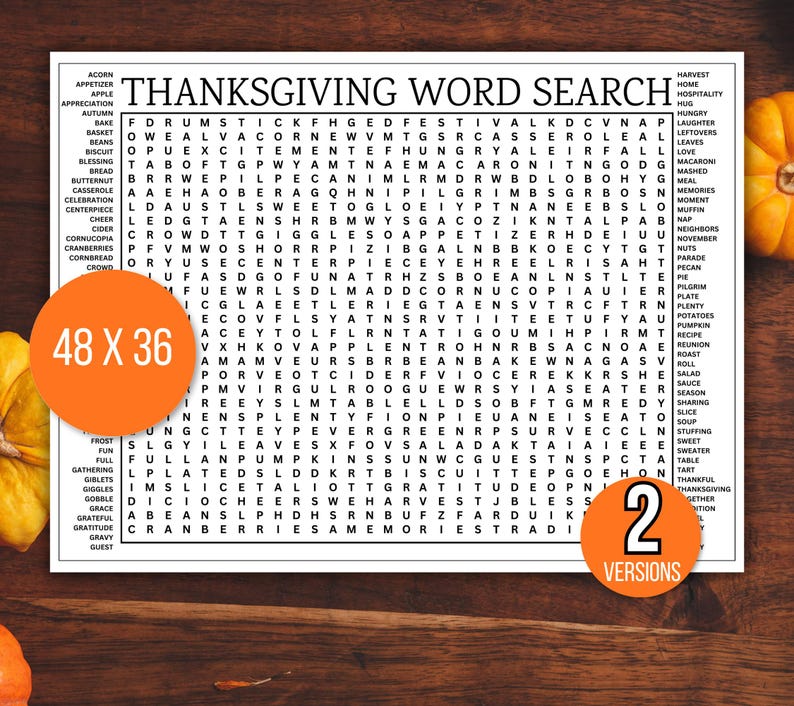 Giant Thanksgiving Word Search, Giant Word Search, Giant Word Find ...