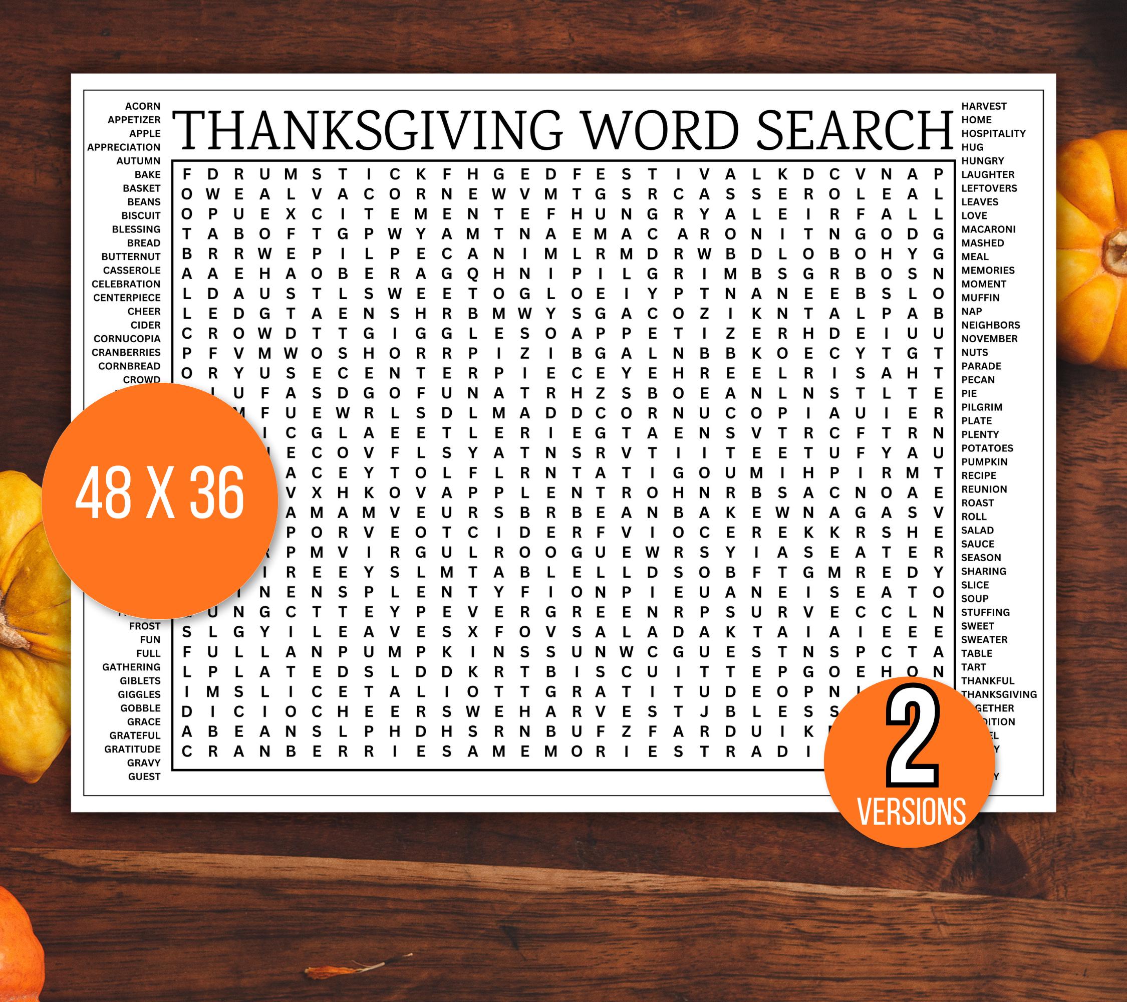 Giant Thanksgiving Word Search, Giant Word Search, Giant Word Find ...