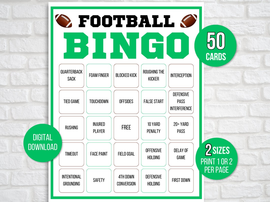 Football Bingo, 50 Unique Printable Football Bingo Cards, Football Game ...