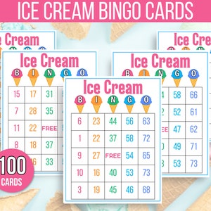 Ice Cream Bingo, 100 Printable Ice Cream Bingo Cards, Ice Cream ...