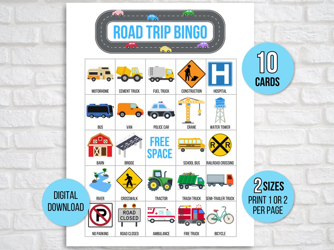 Road Trip Bingo, 10 Printable Road Trip Bingo Cards, Travel Bingo ...