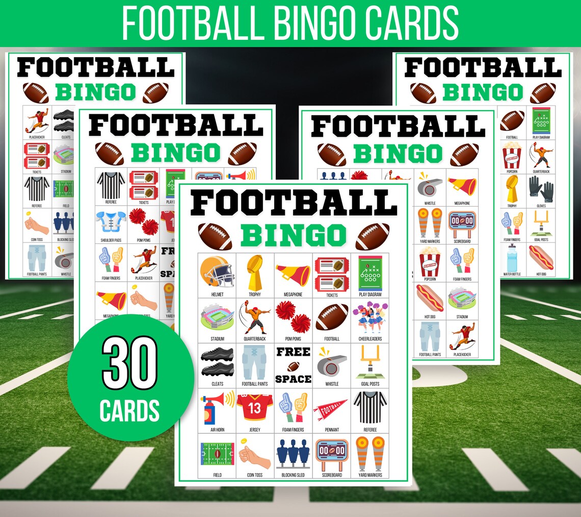 Football Bingo, 30 Printable Football Bingo Cards, Football Game ...