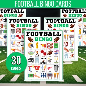 Football Bingo, 30 Printable Football Bingo Cards, Football Game ...