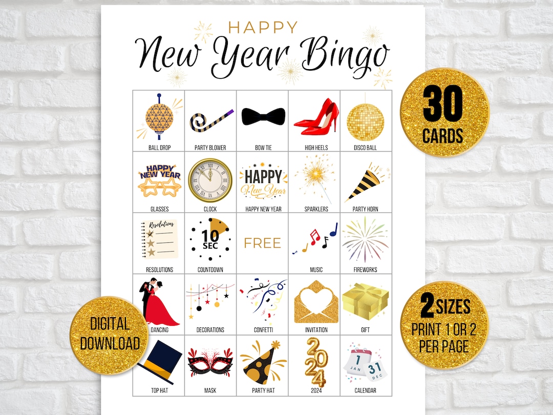 New Year's Bingo, 30 Happy New Year's Eve Bingo Cards, New Year's ...