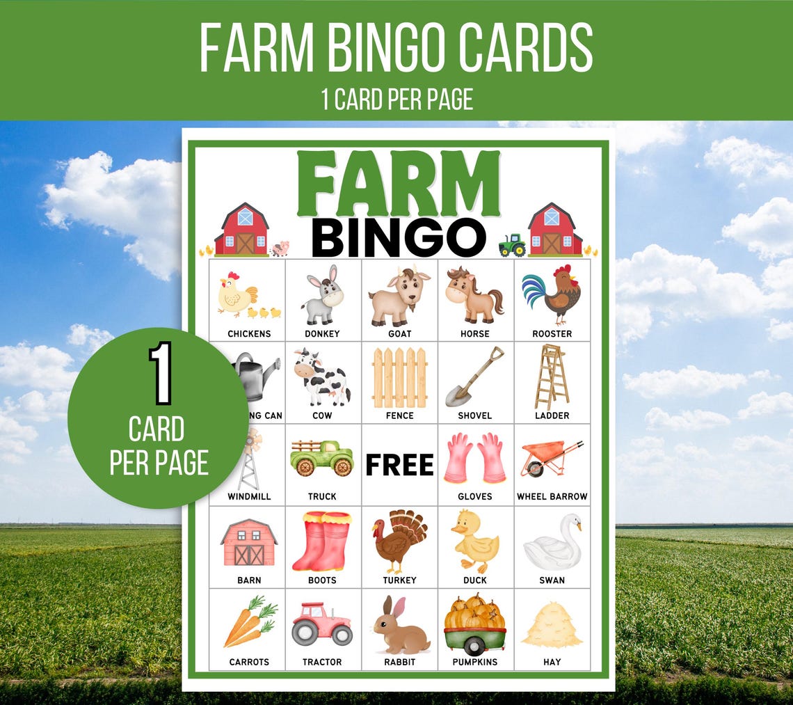 Farm Bingo, 30 Printable Farm Bingo Cards, Barnyard Bingo, Barnyard ...