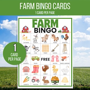 Farm Bingo, 30 Printable Farm Bingo Cards, Barnyard Bingo, Barnyard ...
