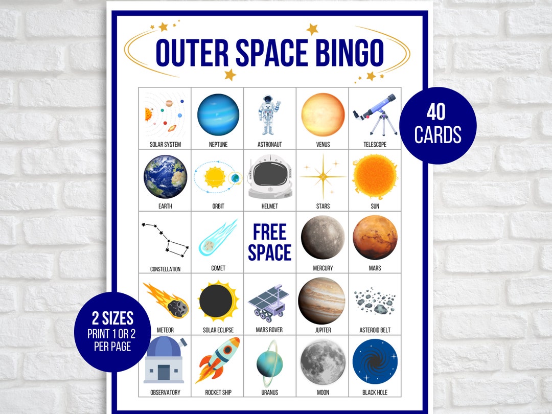 Outer Space Bingo, Solar System Bingo, Astronomy Bingo, 40 Printable ...
