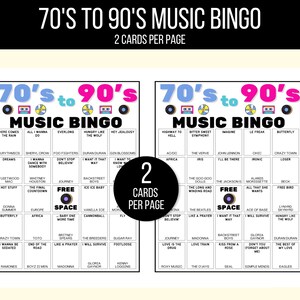70s, 80s, 90s Music Bingo, Decades of Hits Bingo, 70s to 90s Bingo, 70s ...