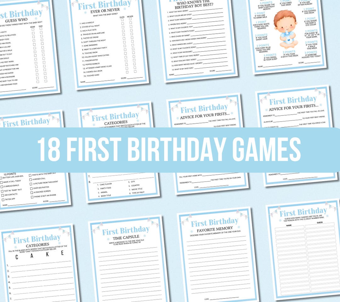 First Birthday Games for Boys, Boys First Birthday Trivia Games, Baby's ...