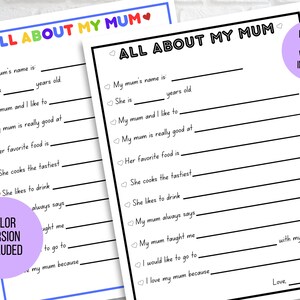 All About My Mom Fill in the Blanks Questionnaire - Etsy