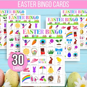 Easter Bingo, 30 Printable Easter Bingo Cards, Easter Activity for Kids ...