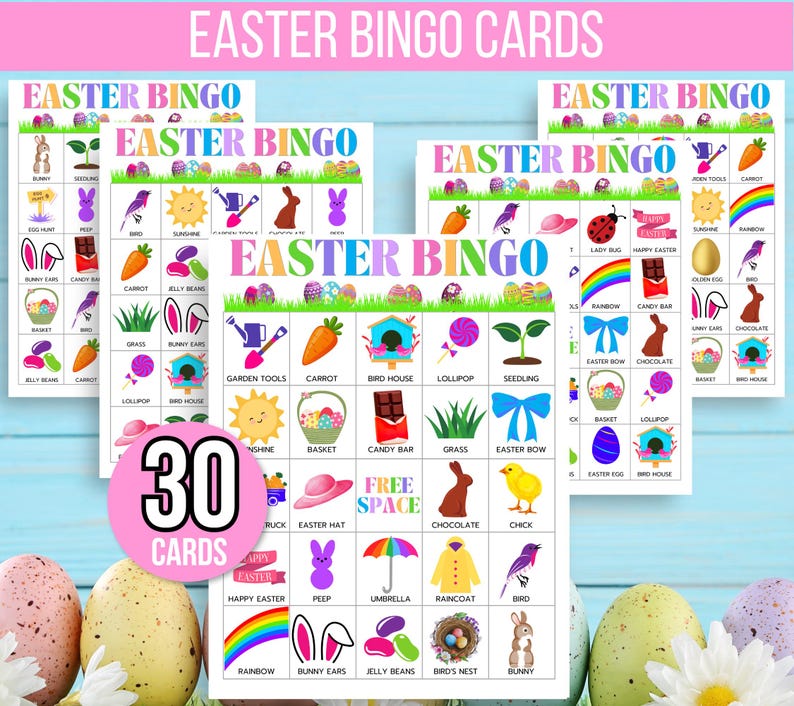 Easter Bingo, 30 Printable Easter Bingo Cards, Easter Activity for Kids ...