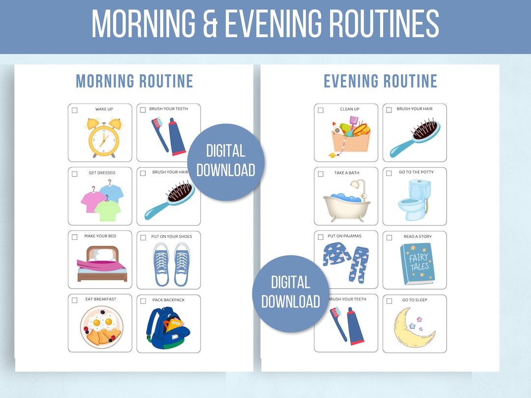 Kids Morning and Evening Routine Charts, Morning Routine for Kids ...