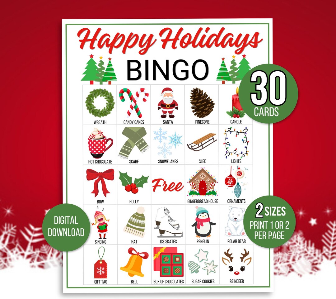 Holiday Bingo, 30 Holiday Bingo Cards, Holiday Activity, Kids Holiday ...