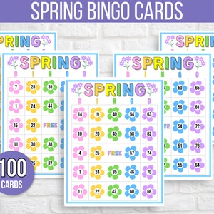 Spring Bingo, 100 Spring Bingo Cards, Spring Carte Bingo, Spring ...