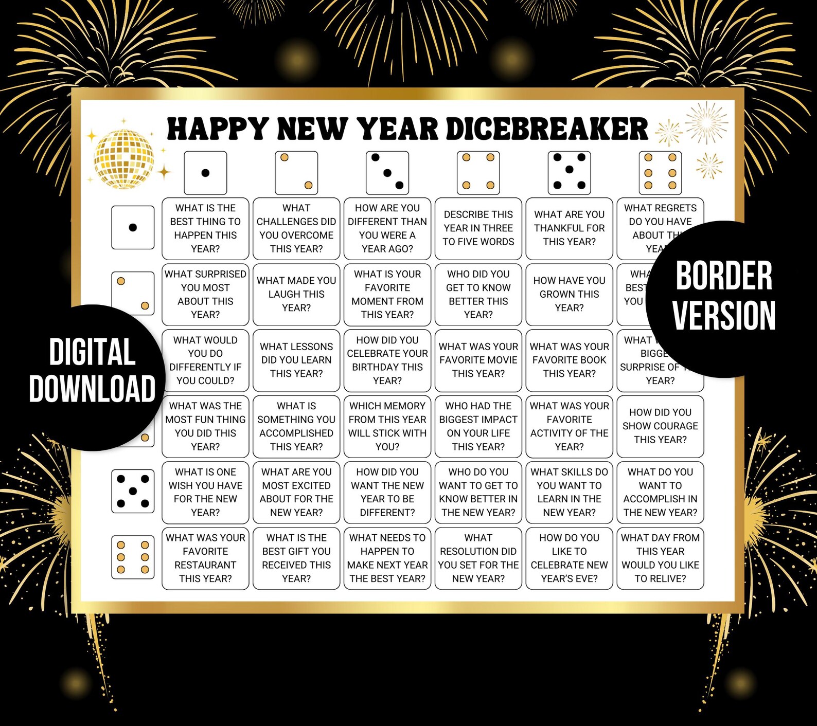 New Years Eve Dicebreaker, New Years Dicebreaker, New Years Icebreaker ...