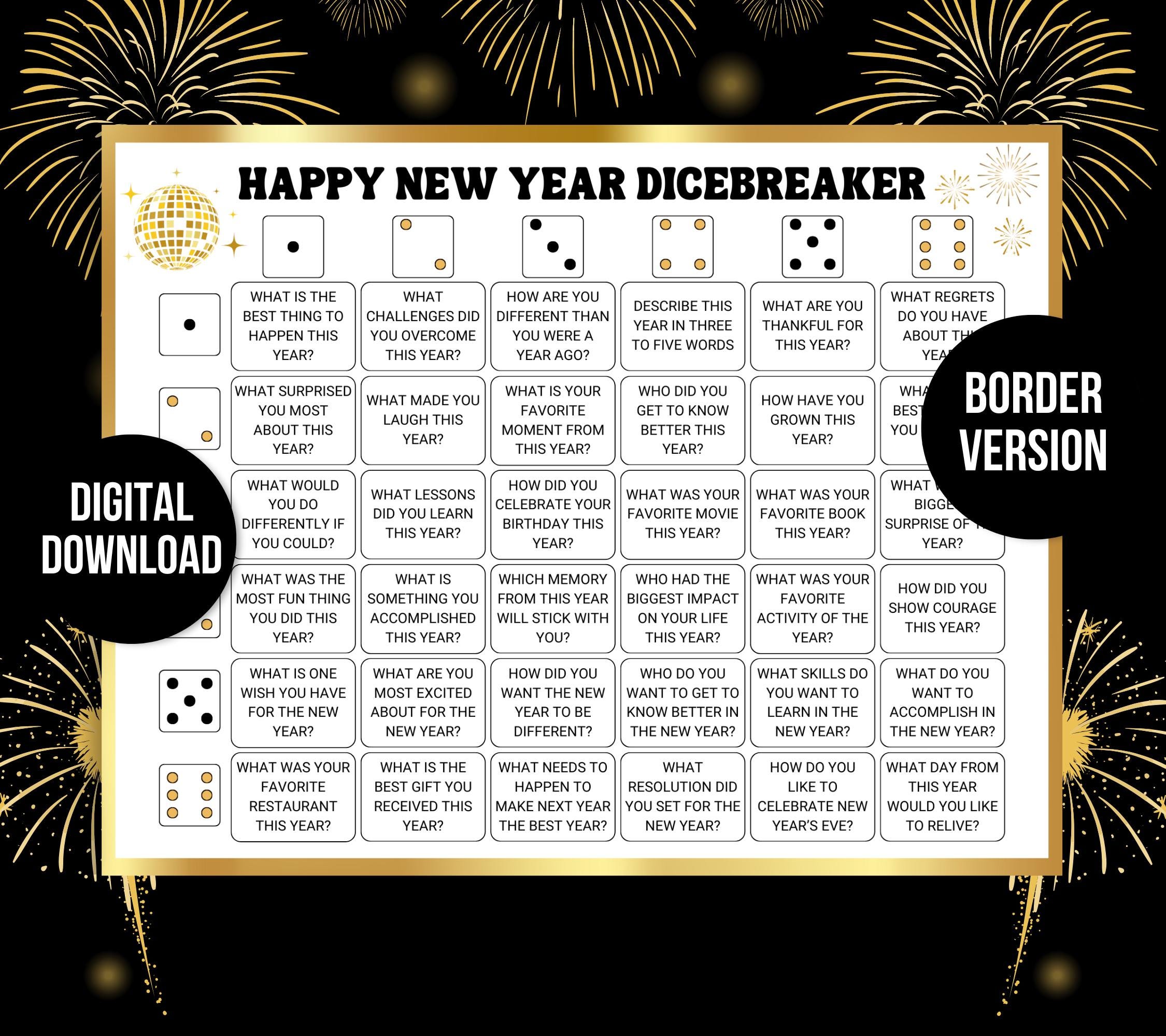 New Years Eve Dicebreaker, New Years Dicebreaker, New Years Icebreaker ...