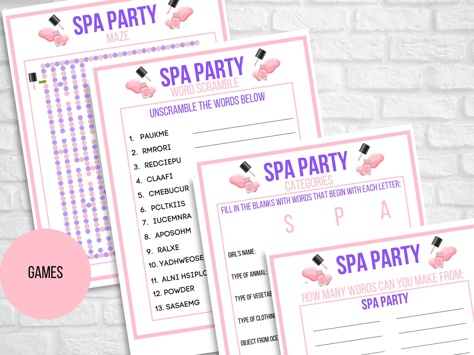 Spa Party Games Printable Spa Party Activities Girls Spa - Etsy UK