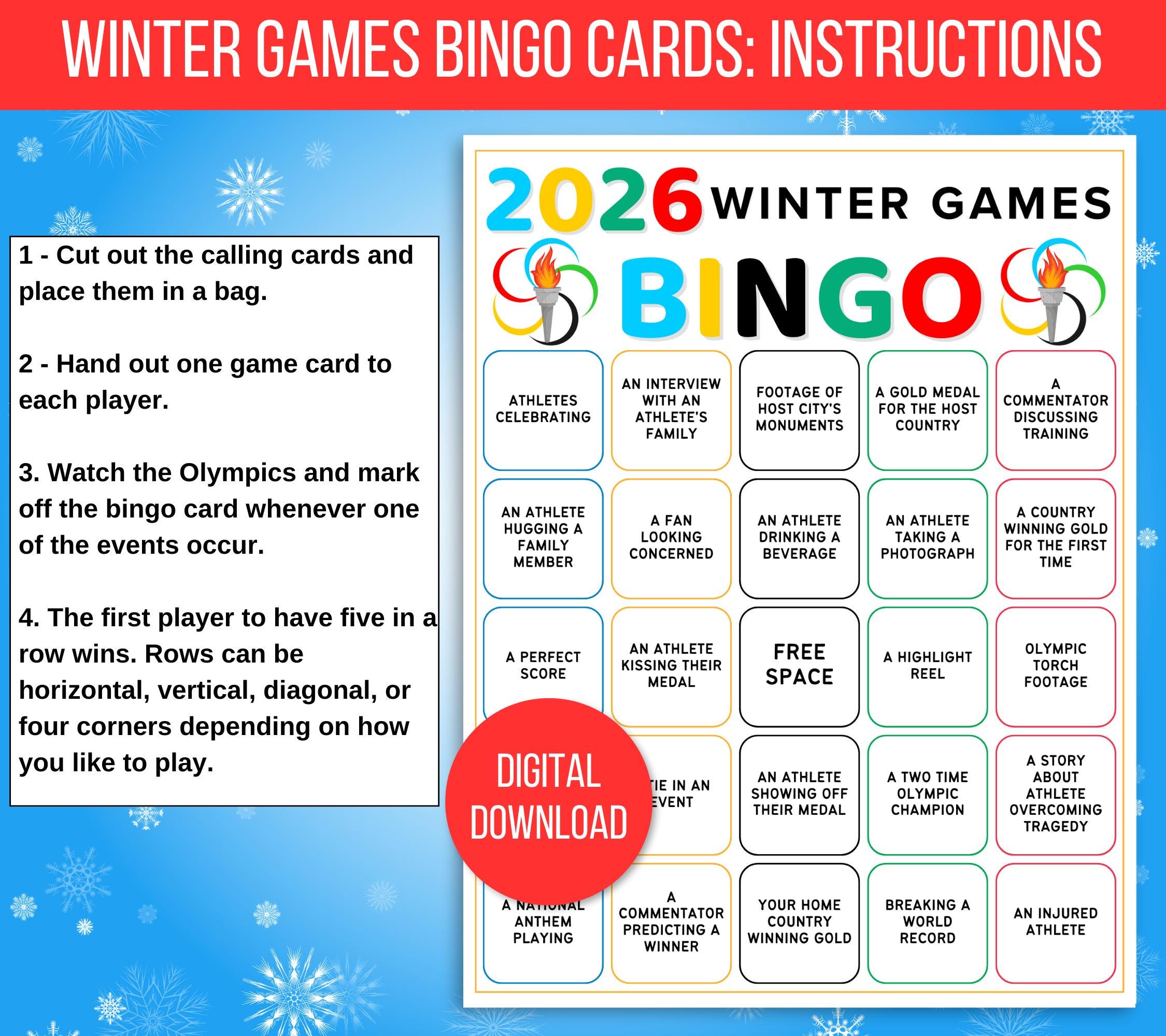 Winter Games Bingo, 30 Winter Games Watch Party Bingo Cards, Winter ...