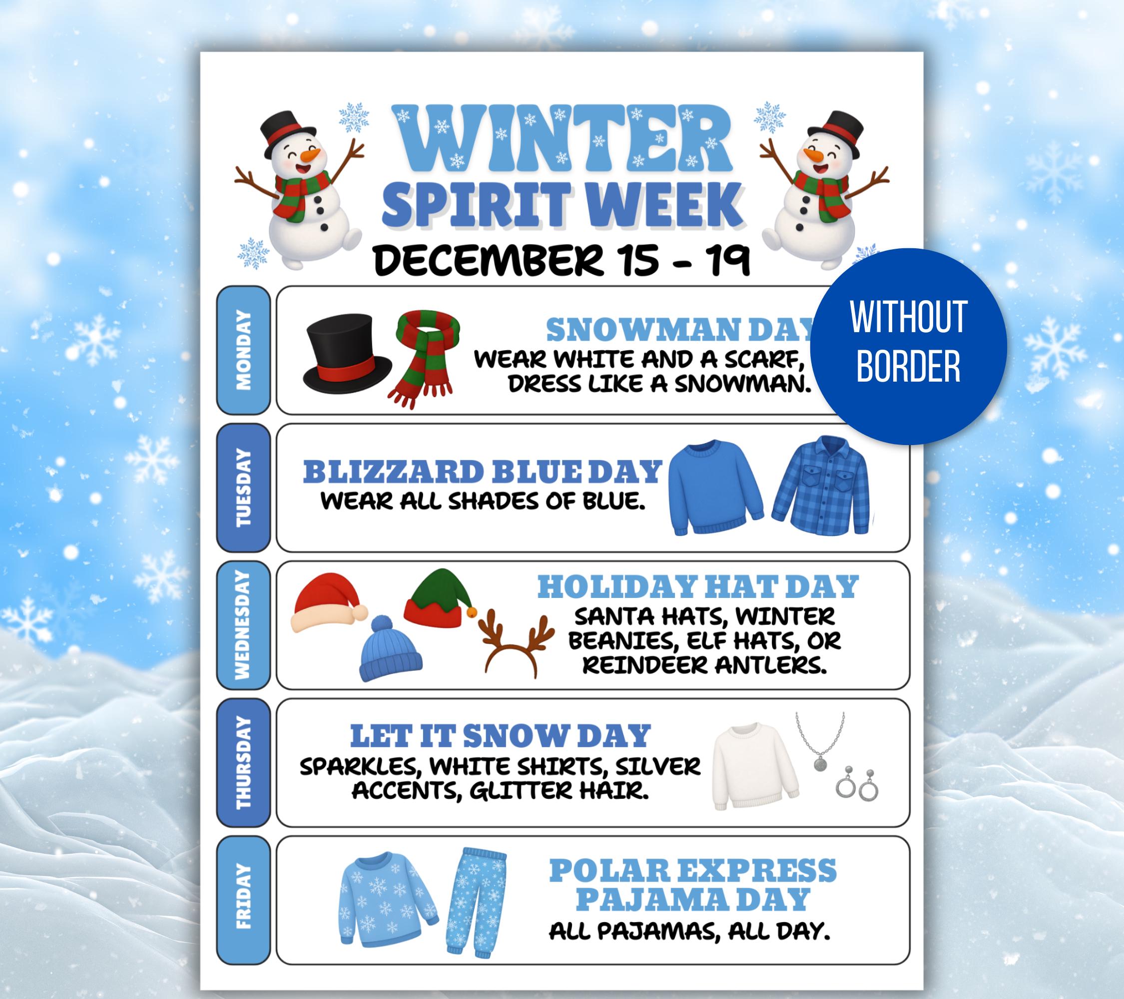 Customizable Winter School Spirit Week Flyer, Customizable Holiday ...