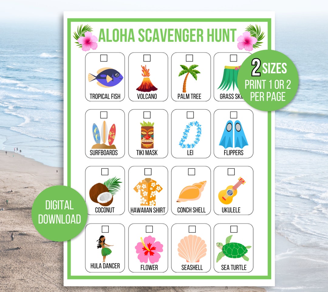 Aloha Scavenger Hunt, Printable Aloha Party Game, Aloha Birthday, Aloha ...