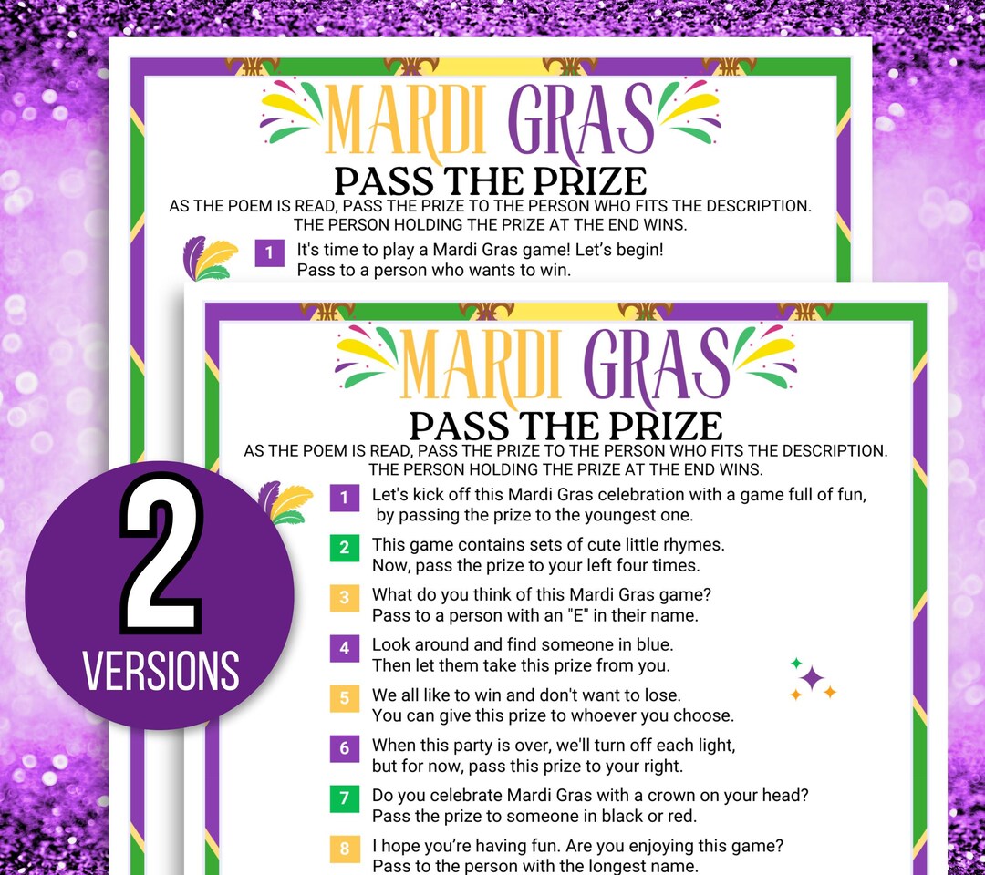 Mardi Gras Pass the Prize Game, Mardi Gras Pass the Present Game, Mardi ...