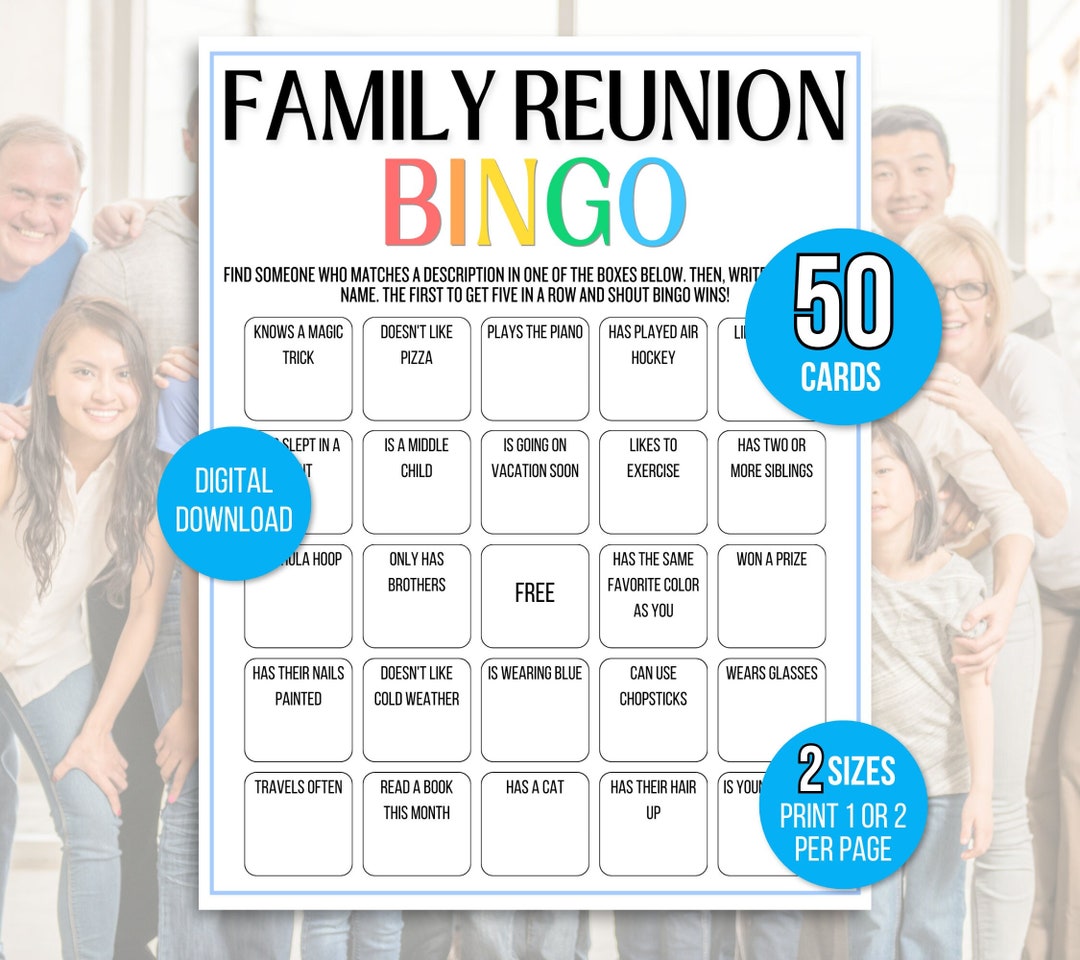 Family Reunion Bingo, Find Someone Who Bingo, Find the Relative Bingo ...