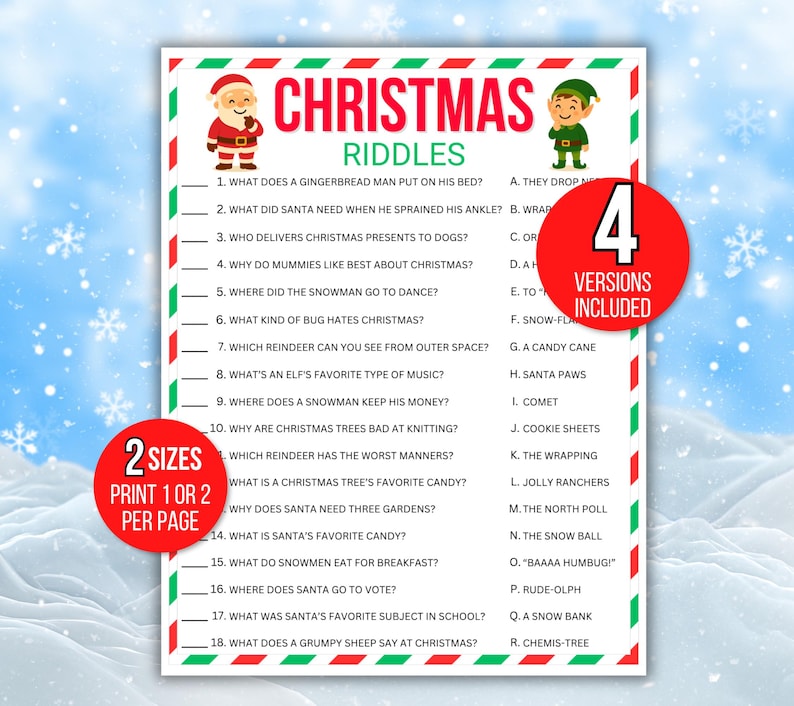 Christmas Riddles Game, Holiday Riddle Game, Fun Christmas Game ...