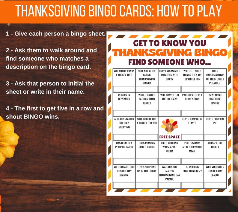Thanksgiving Get to Know You Bingo, Find Someone Who Bingo, Find the ...